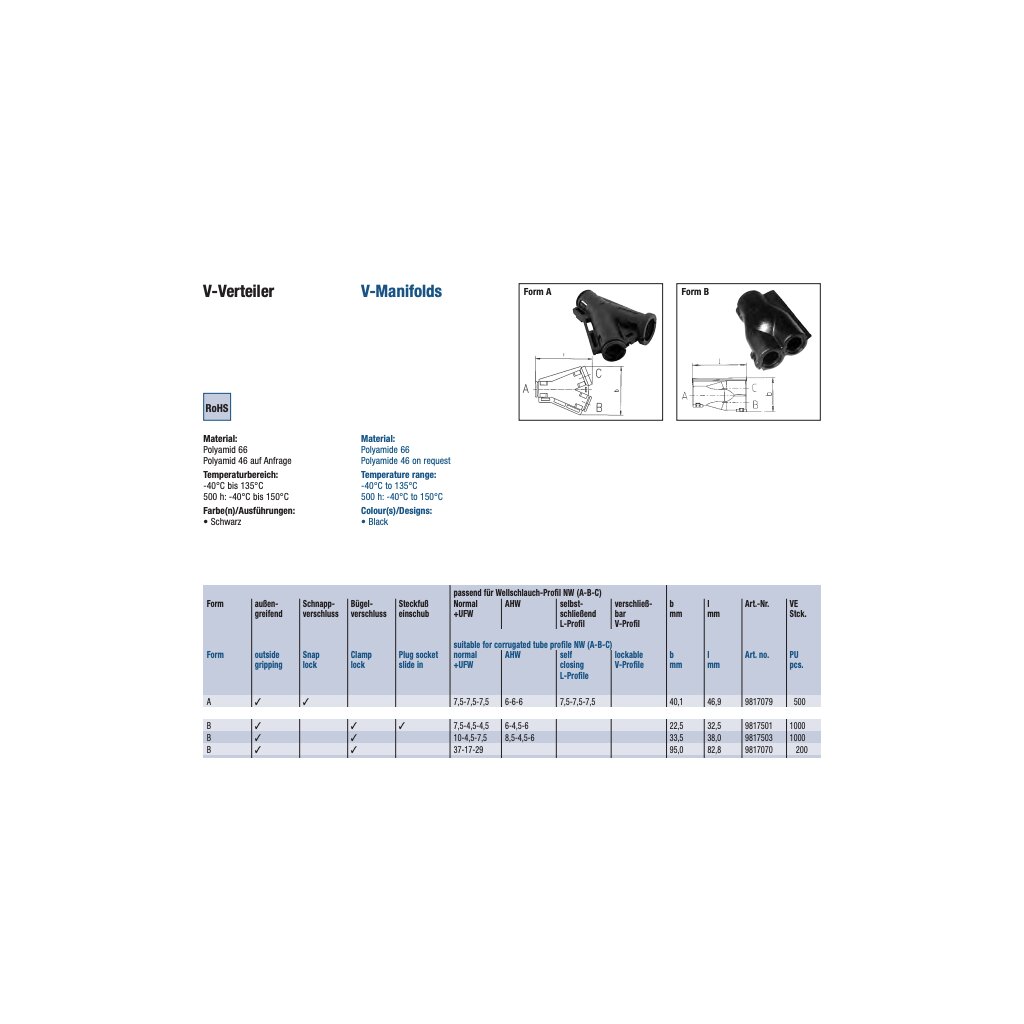 Schlemmer 9817079 V-distributor form A NW 7,5-7,5-7,5 black